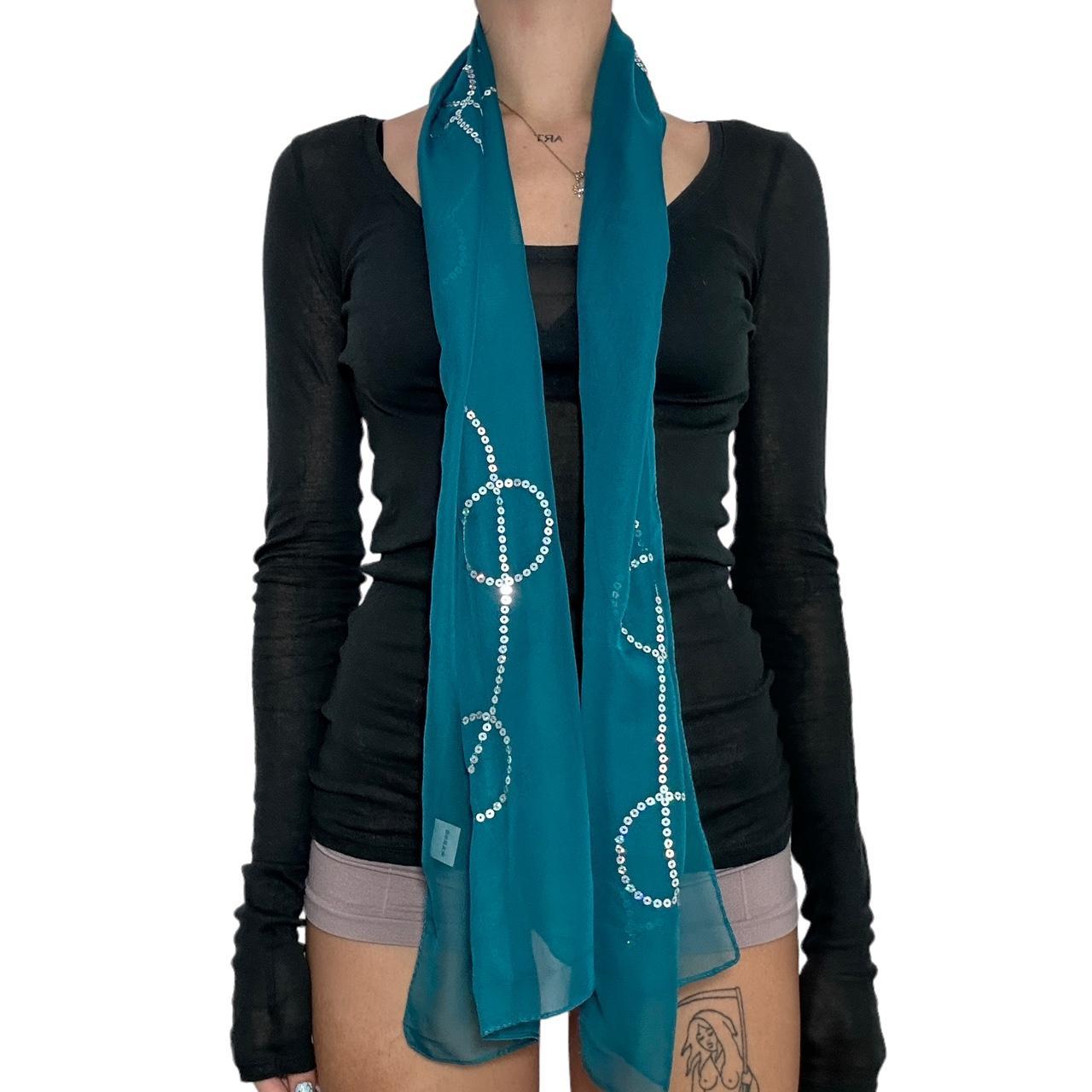 Y2k sequined scarf blue sheer holographic... - Depop
