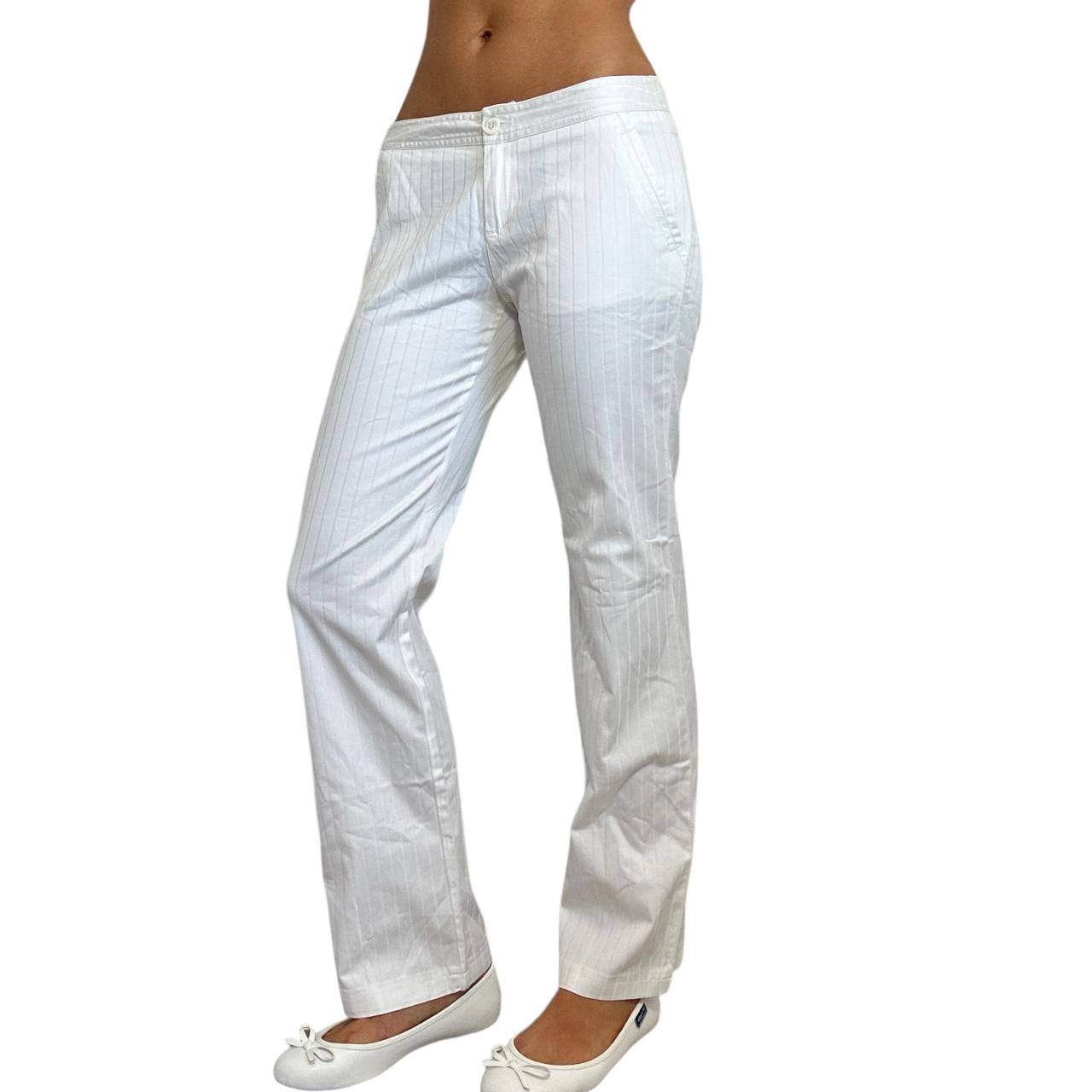 90s pinstripe pants white low rise pants Vintage... - Depop