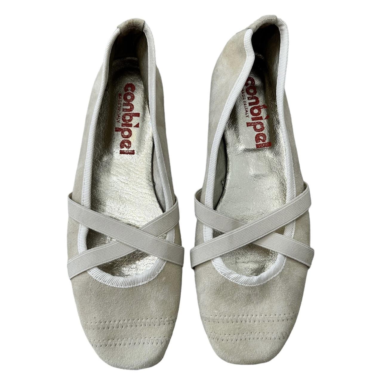 Vintage ballet flats beige suede leather... - Depop