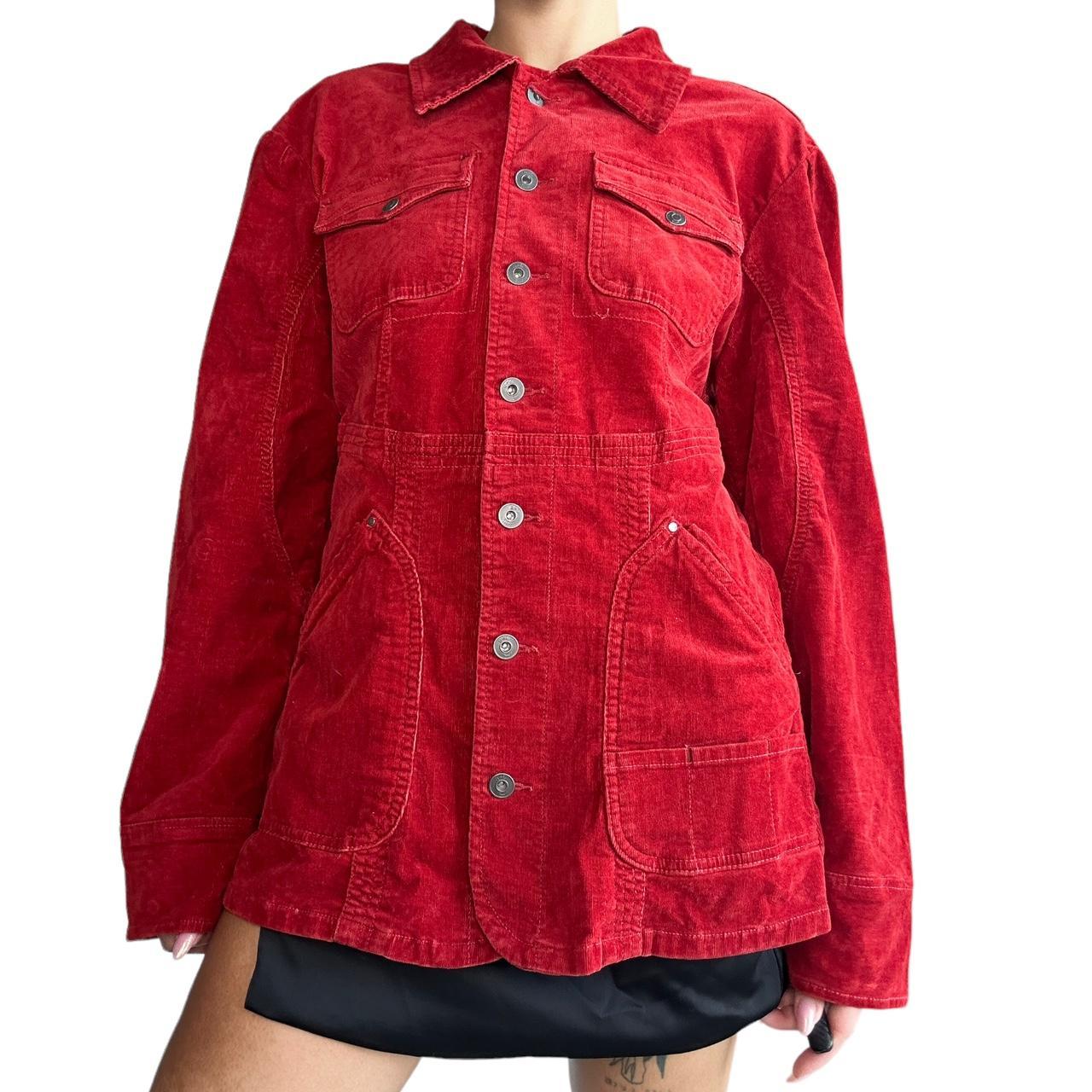 Vintage red corduroy jacket 2000s minimalist... - Depop