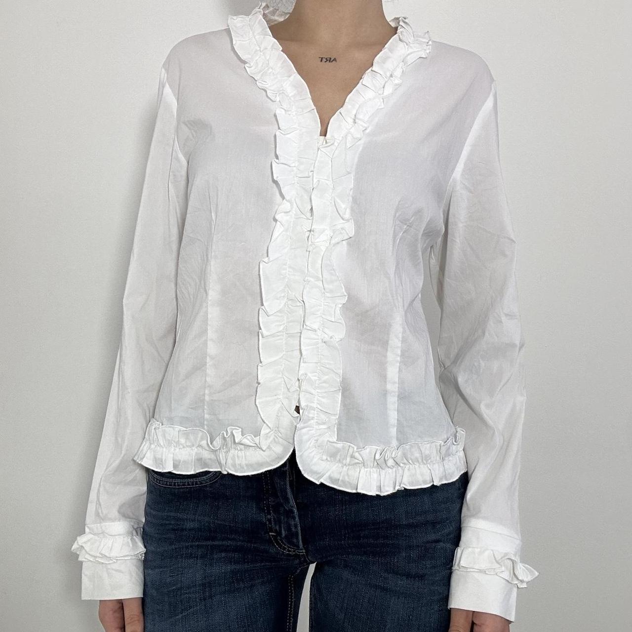 White ruffled shirt long sleeve button up Vintage... - Depop
