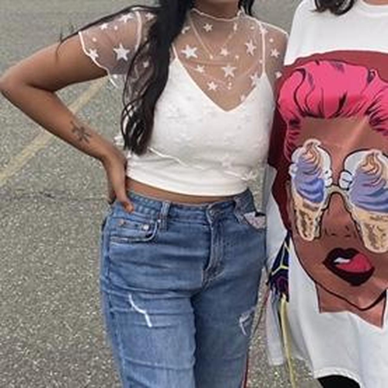 Mesh with velvet stars crop top. Great for concert... - Depop