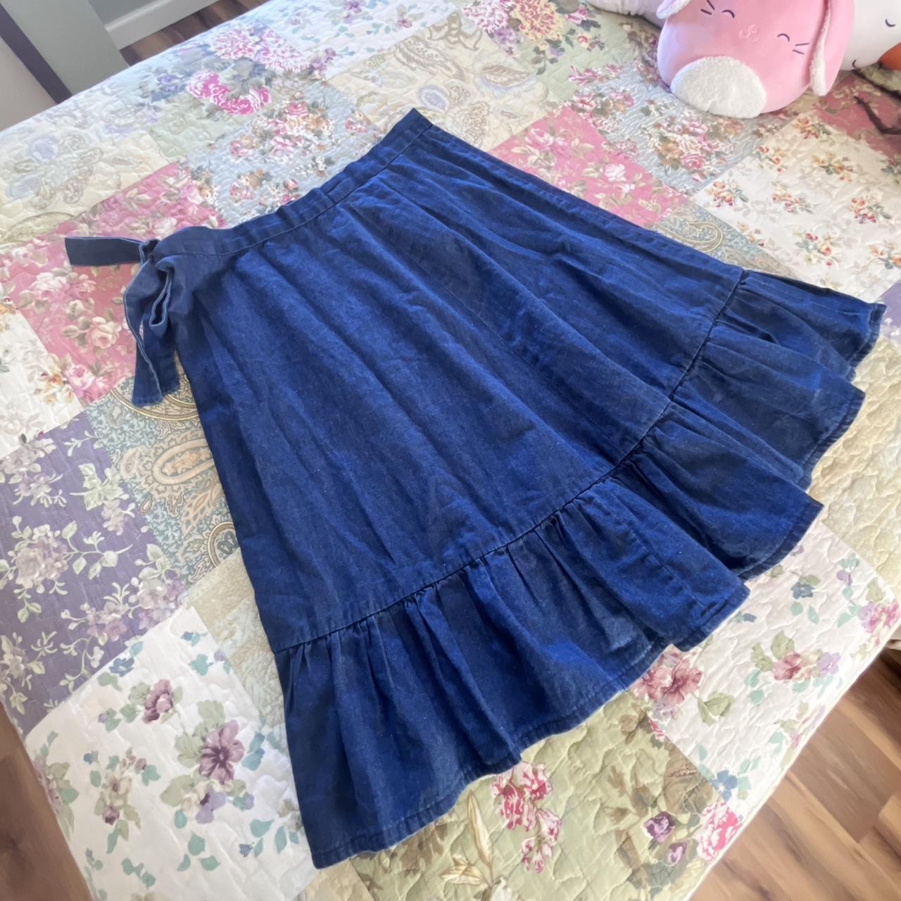 Cutie denim/jean vintage wrap skirt! May be tied... | Depop