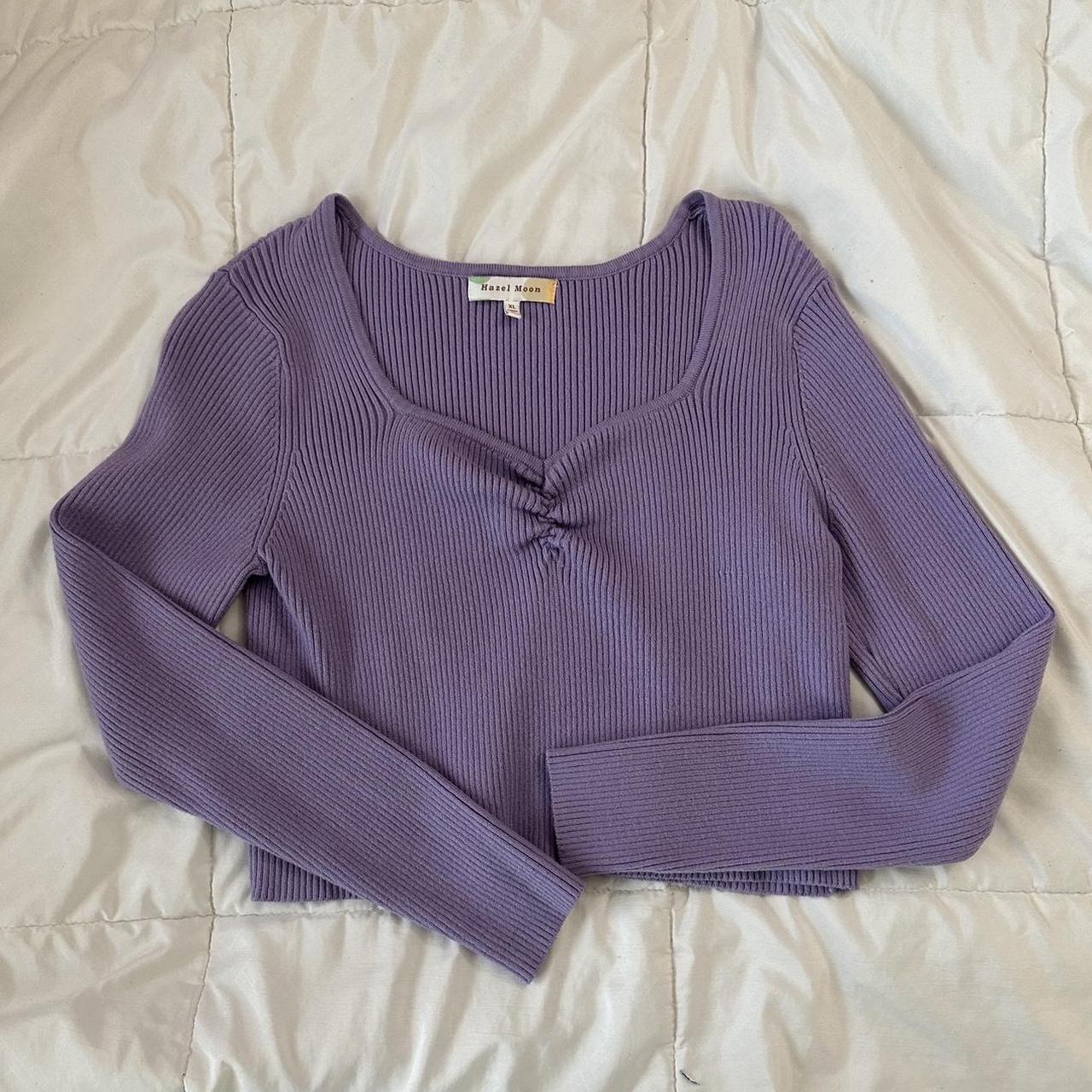 Purple Top ribbed sweater top; stretchy soft and... - Depop