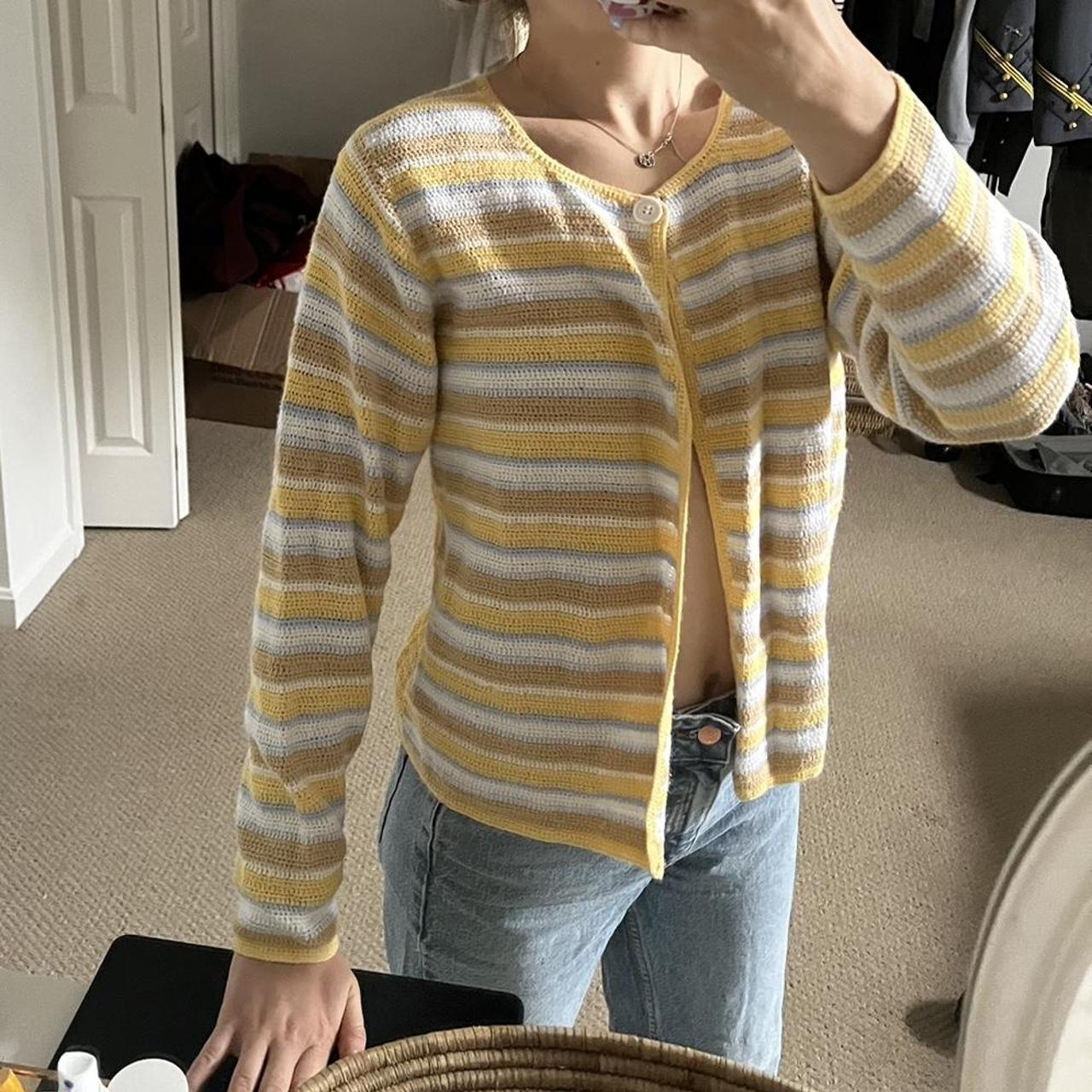 vintage and preloved knit cardigan Velcro button at... - Depop