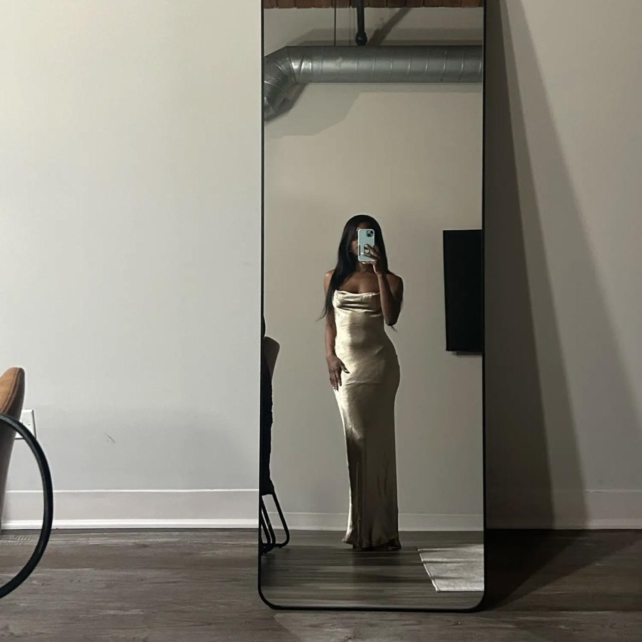 Gold Spaghetti strap backless summer maxi dress -... | Depop