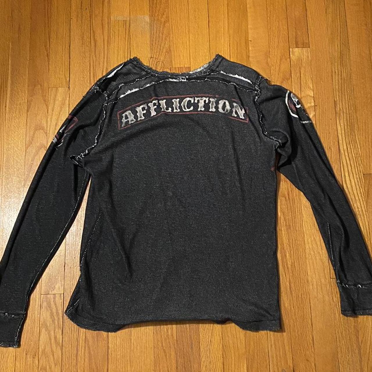 Reversible long sleeve affliction tee. Size XL fits... - Depop