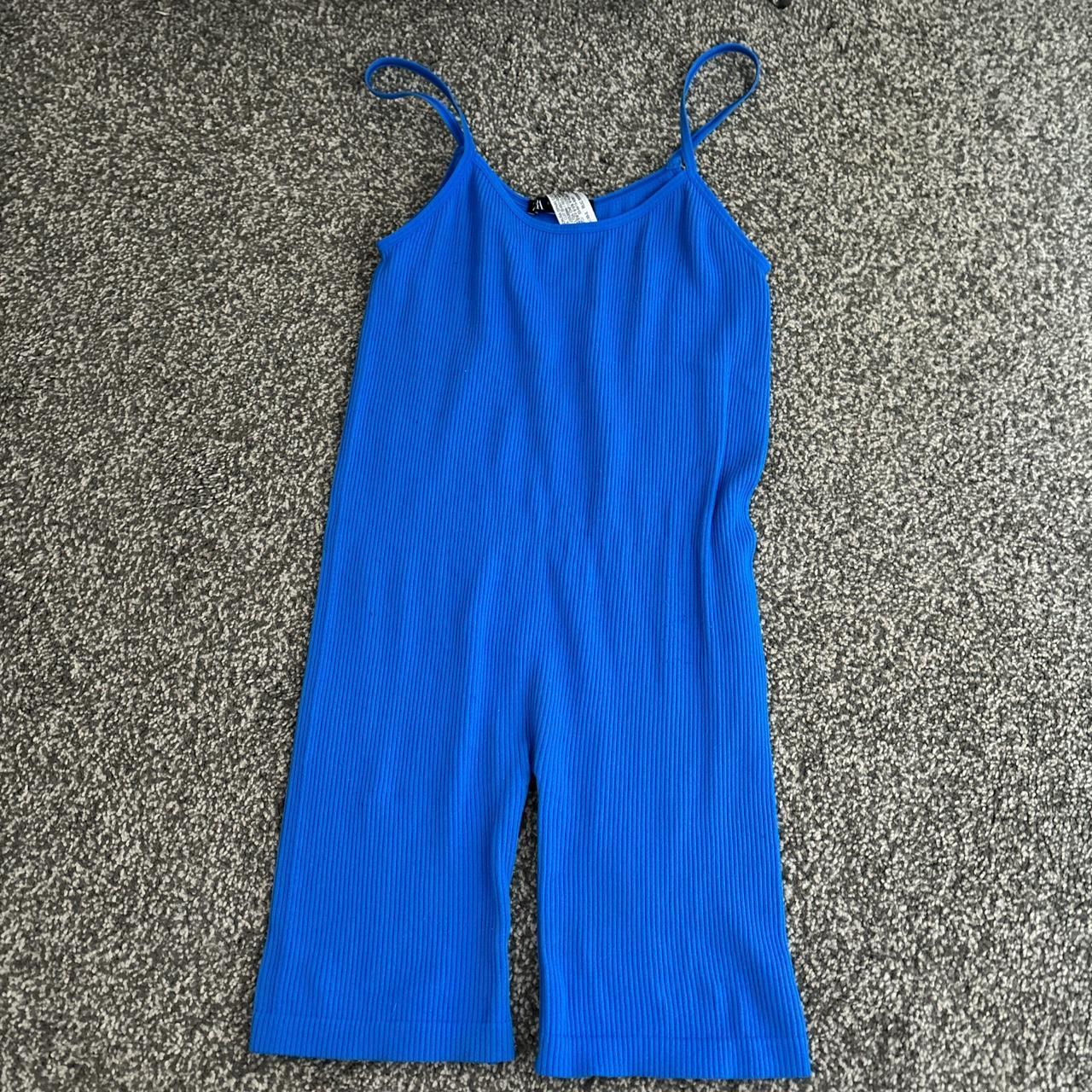 ZARA BLUE RIBBED PLAYSUIT SIZE XS-S WORN ONCE ON... - Depop