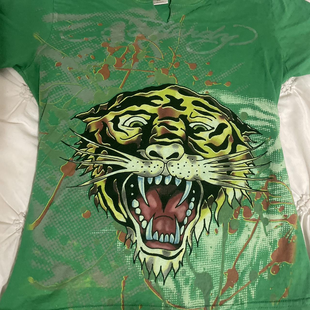 green ed hardy top medium/size 10 #edhardy #y2k #green - Depop