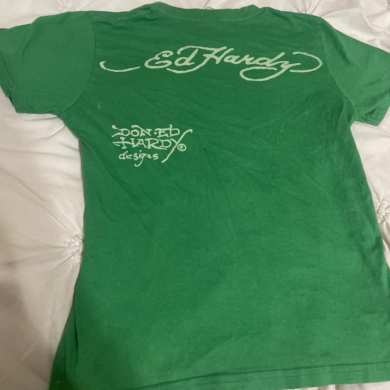 green ed hardy top medium/size 10 #edhardy #y2k #green - Depop