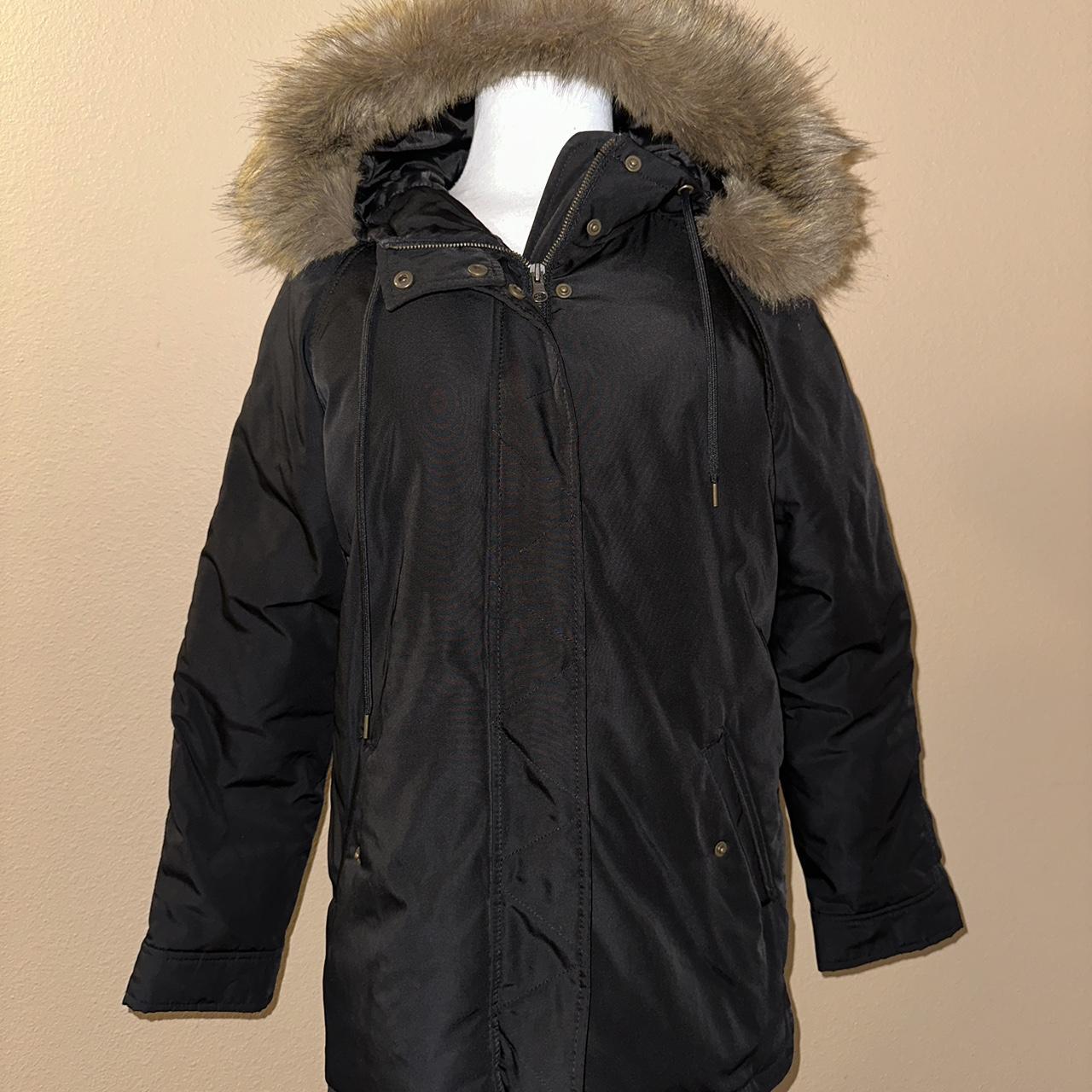 OLD NAVY | Black Mid-Length Winter Jacket | Fur... - Depop