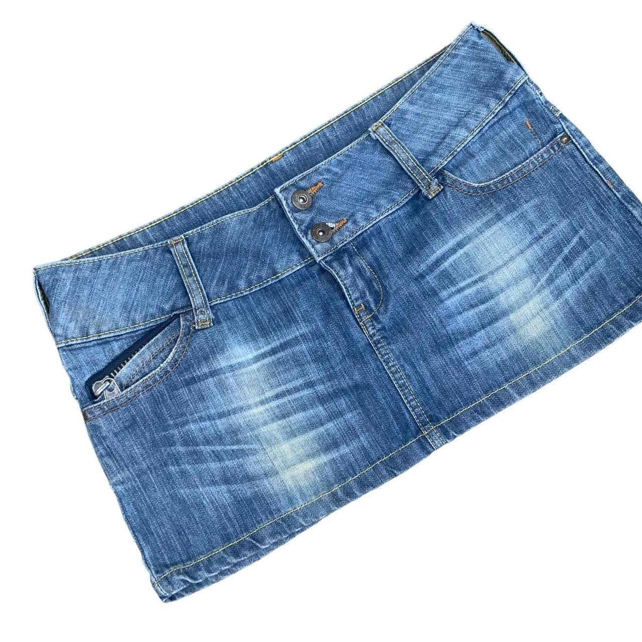 Vintage Low Rise Denim Micro Mini Skirt , Waist 33”... - Depop