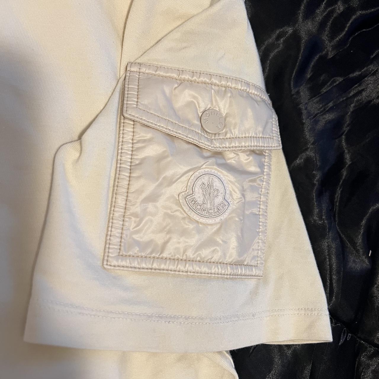 Cream Moncler tshirt with pocket on sleeve 🍨 small... - Depop