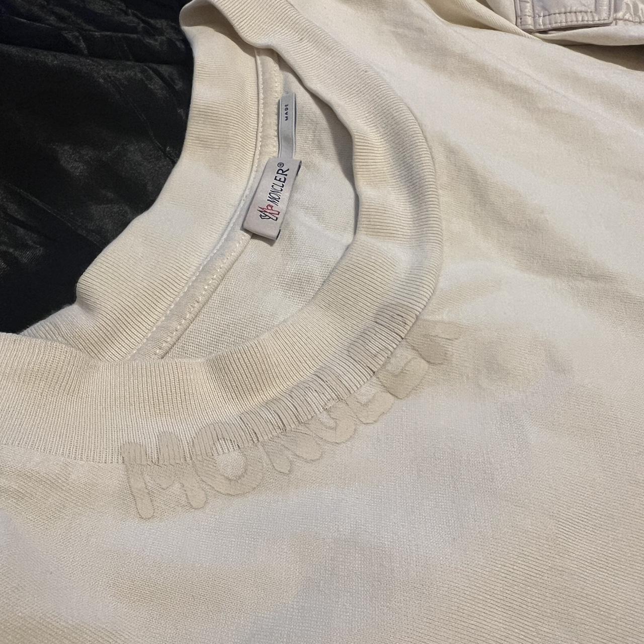 Cream Moncler tshirt with pocket on sleeve 🍨 small... - Depop