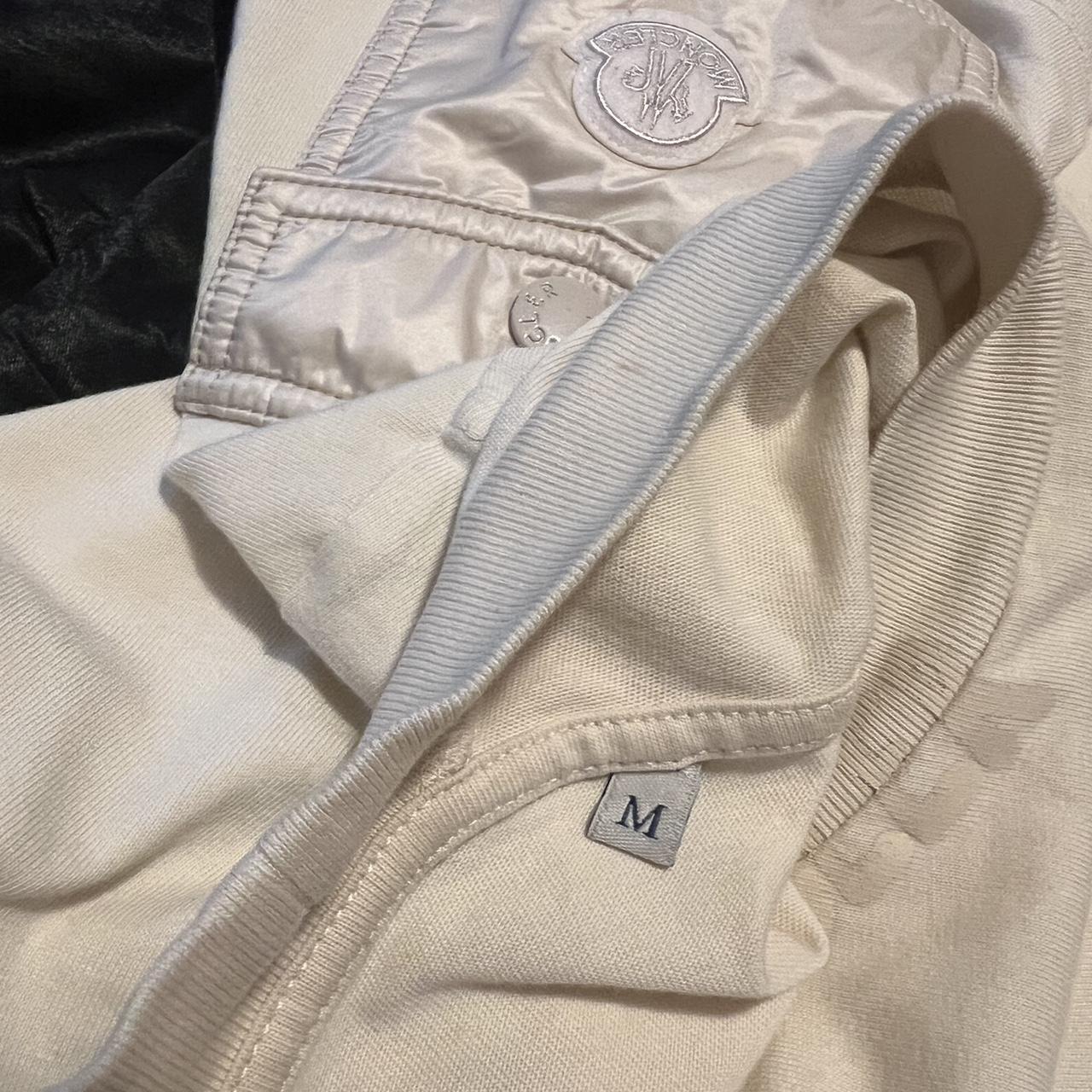 Cream Moncler tshirt with pocket on sleeve 🍨 small... - Depop