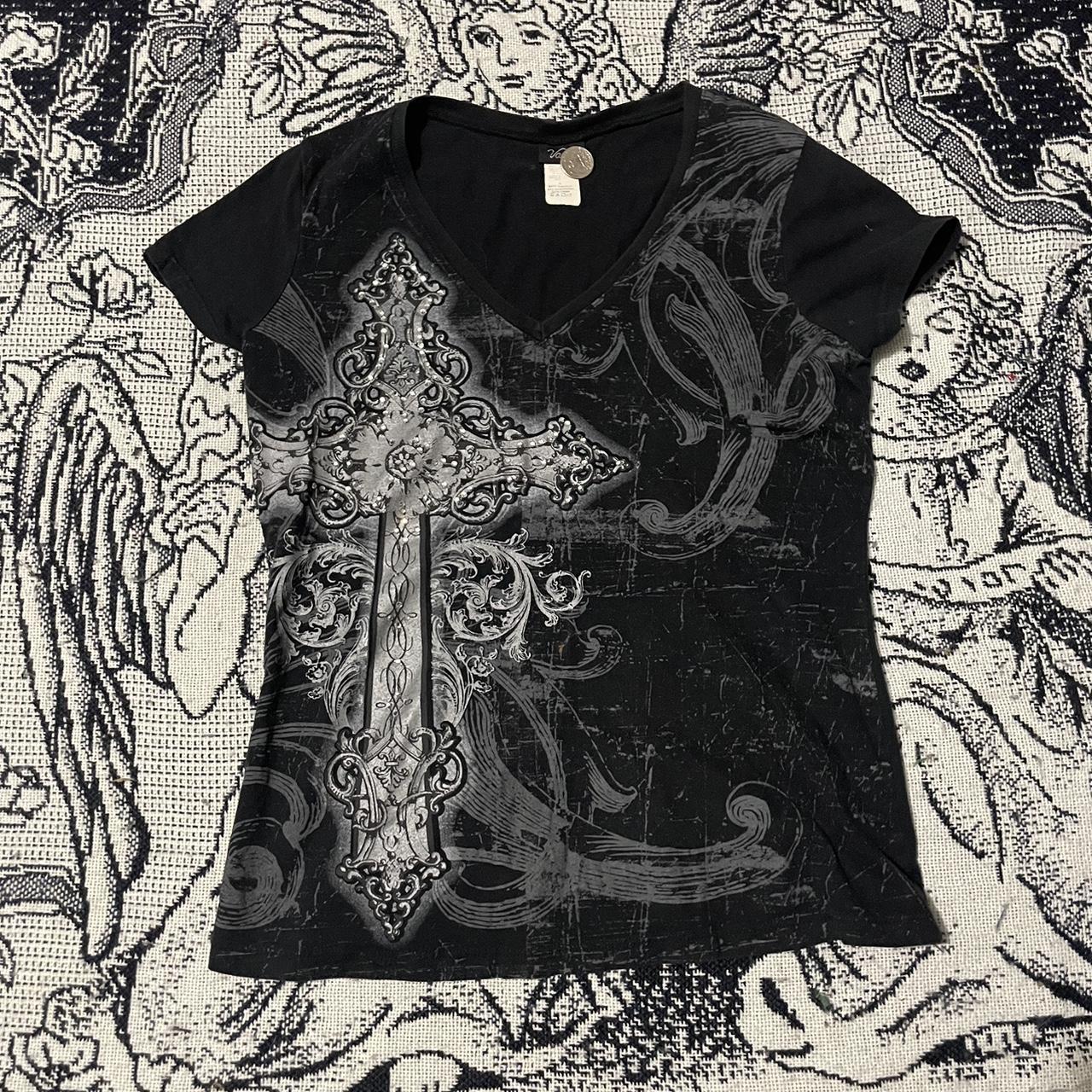 Y2K cross grunge top no flaws #Y2K #emo #grunge... - Depop