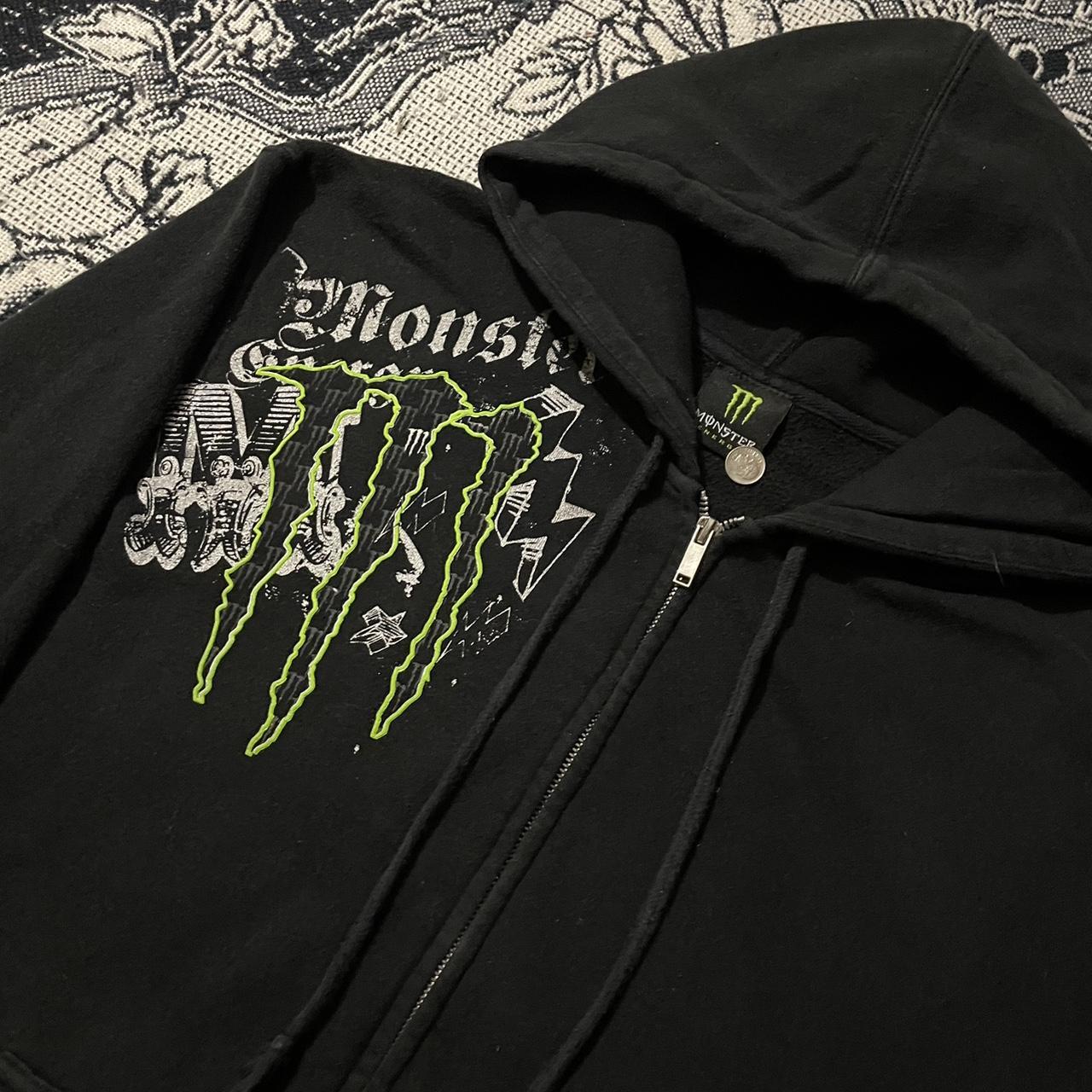 Y2K monsters energy grunge green and black zip up... - Depop