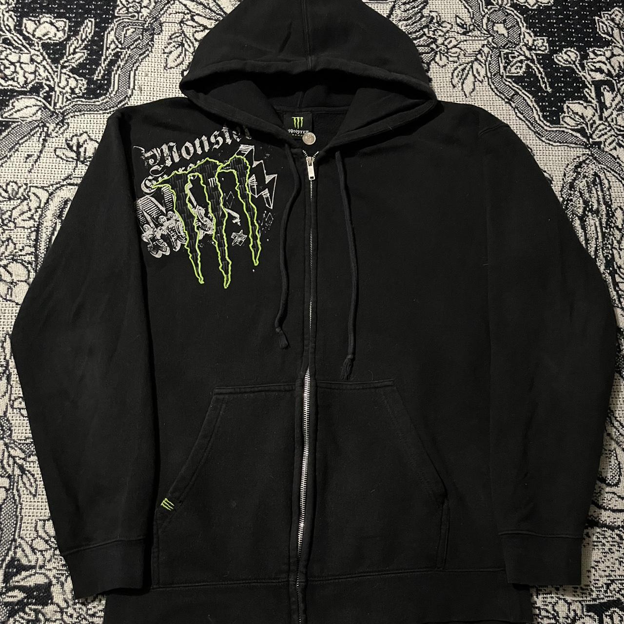 Y2K monsters energy grunge green and black zip up... - Depop