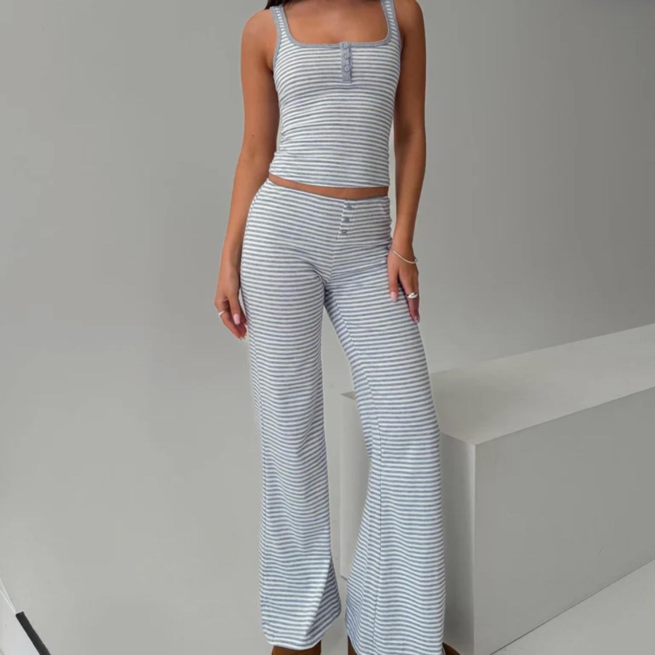 princess polly cotton waffles stripe pj set worn... - Depop