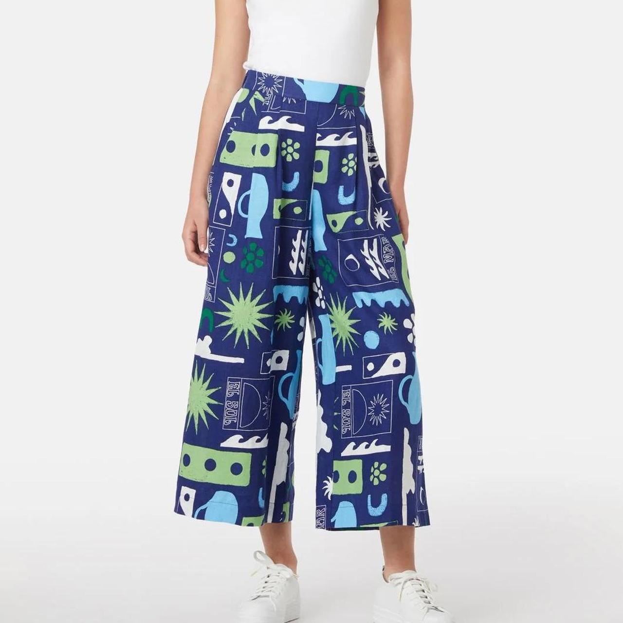 Gorman blue green and white linen pants Size 6 Can... - Depop