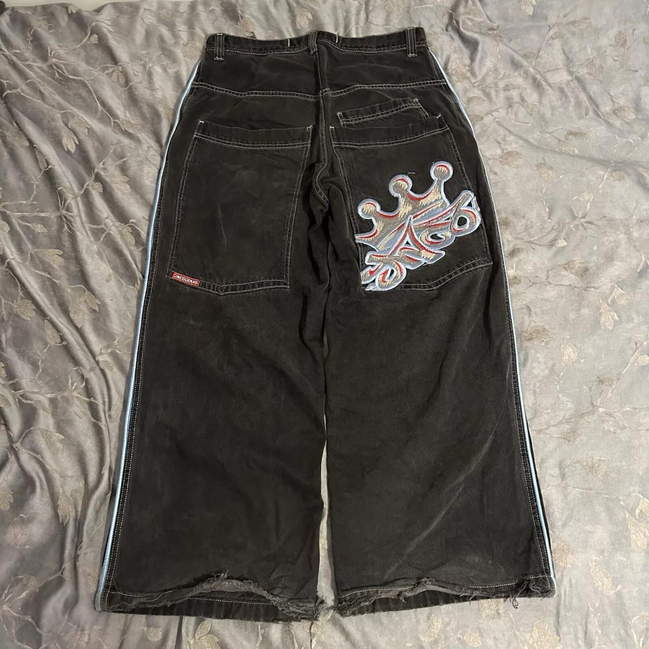 JNCO Jeans Big Crown Side Stripe Black Wide Leg 90's... - Depop