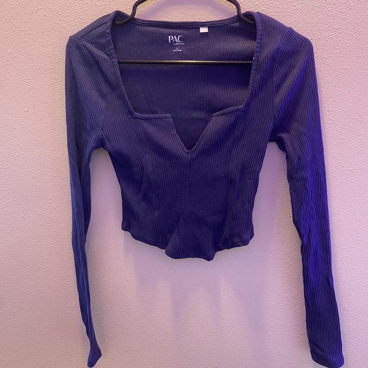 Pacsun navy blue cropped long sleeve with square... - Depop