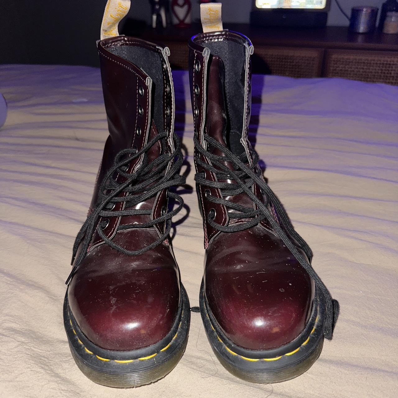 cherry red doc marten boots glossy! - Depop