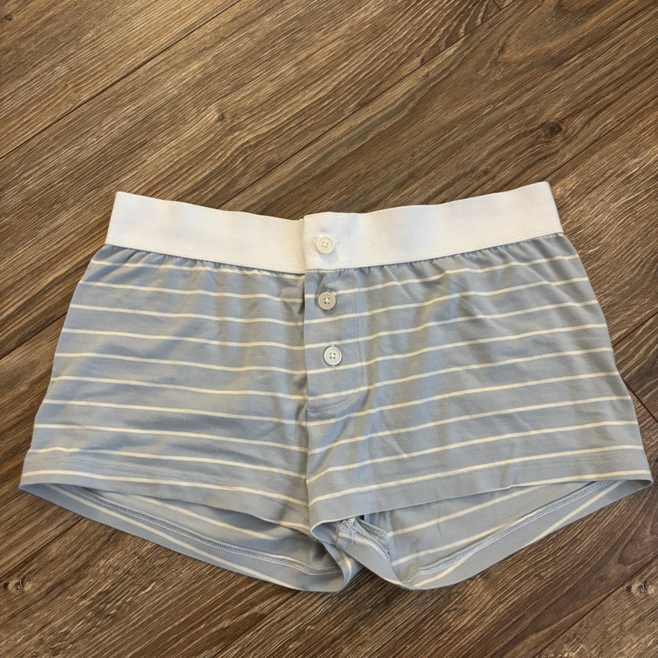 Brandy Melville blue and white striped boxer shorts-... | Depop