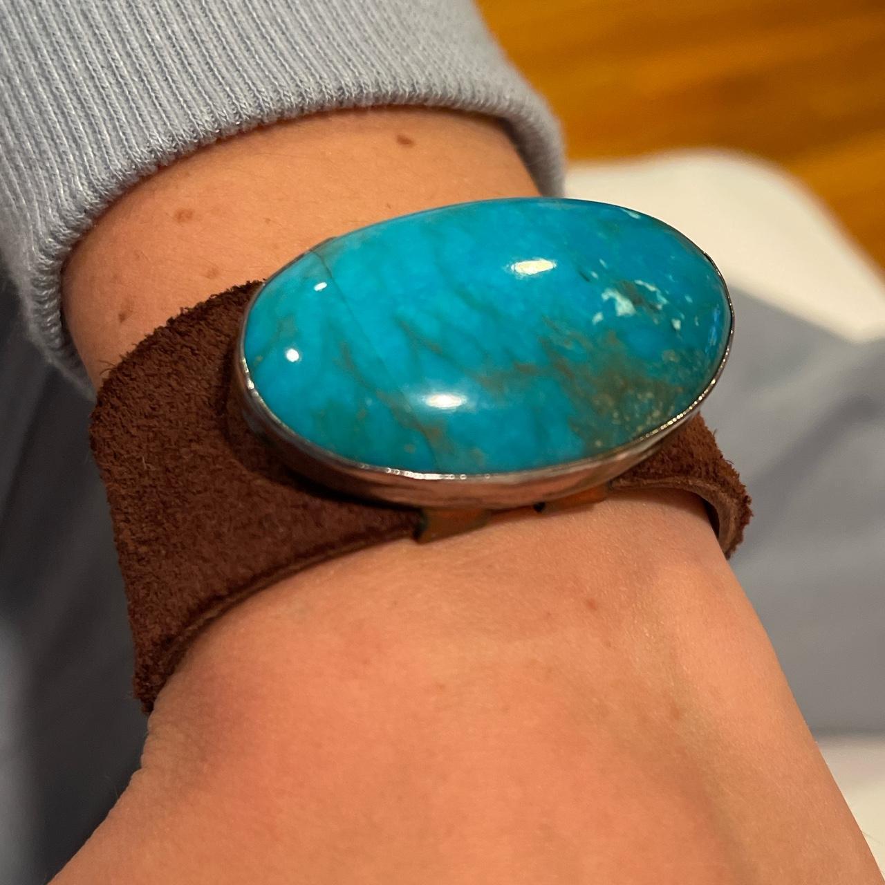 Authentic Turquoise and Leather cuff bracelet no... - Depop