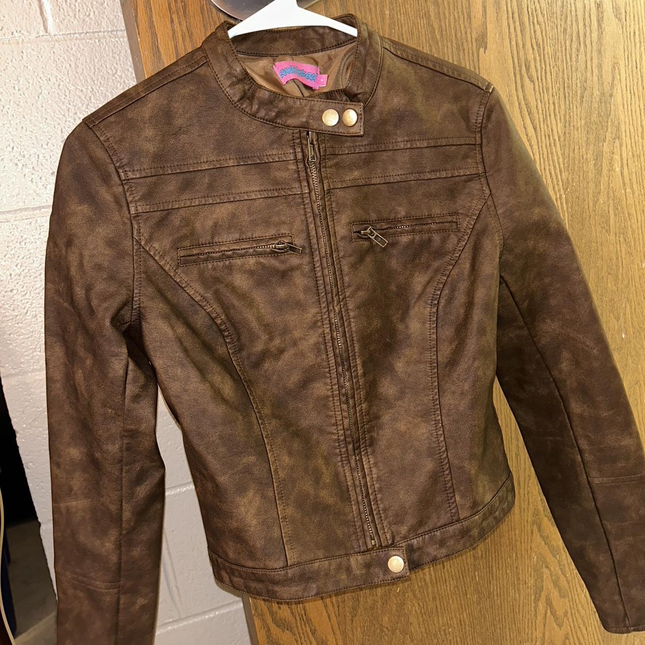 Edikted cropped brown leather jacket! - Size S... - Depop