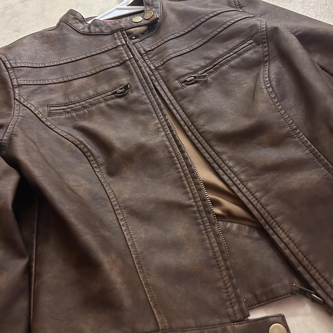 Edikted cropped brown leather jacket! - Size S... - Depop