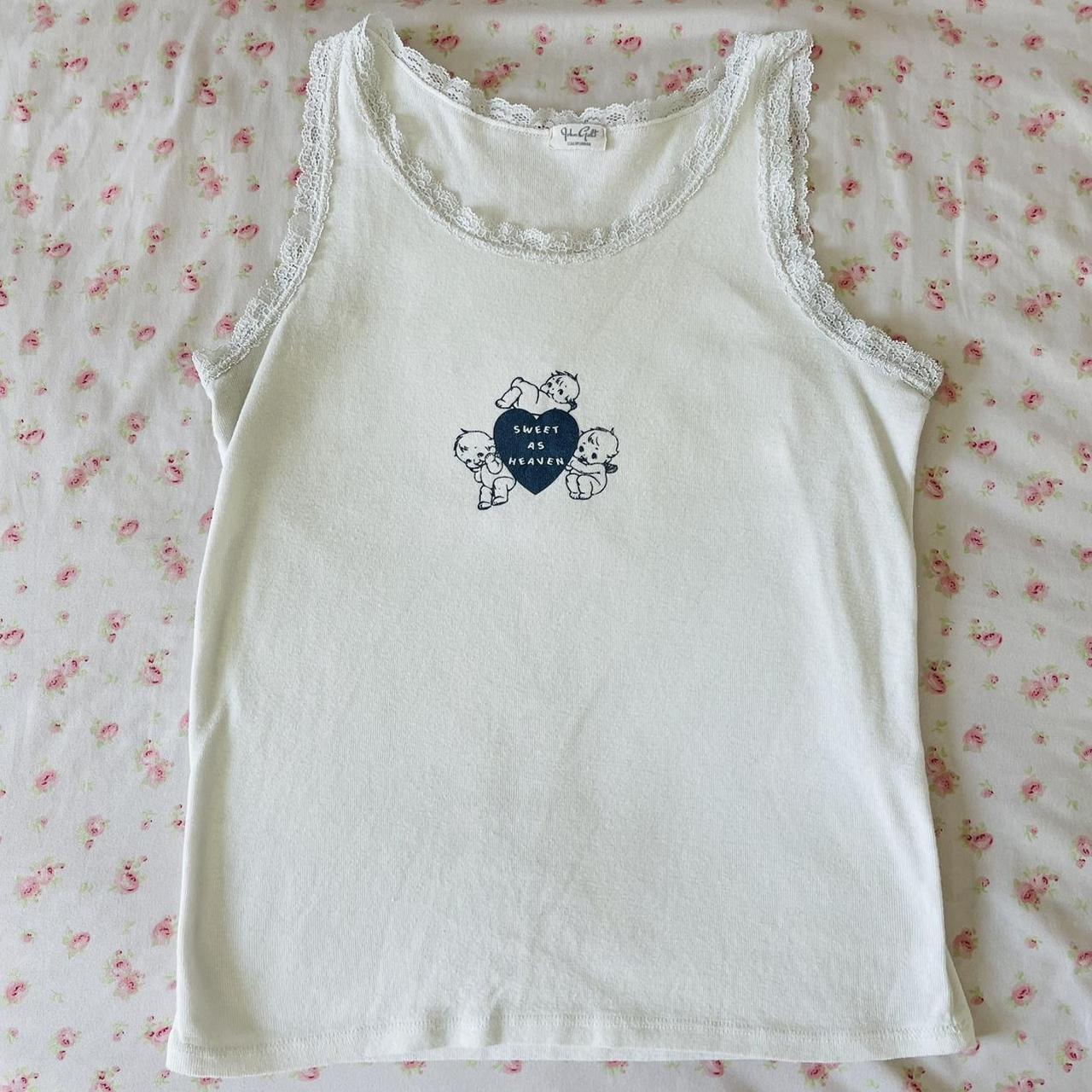 brandy melville white lace cherub baby heart tank... | Depop