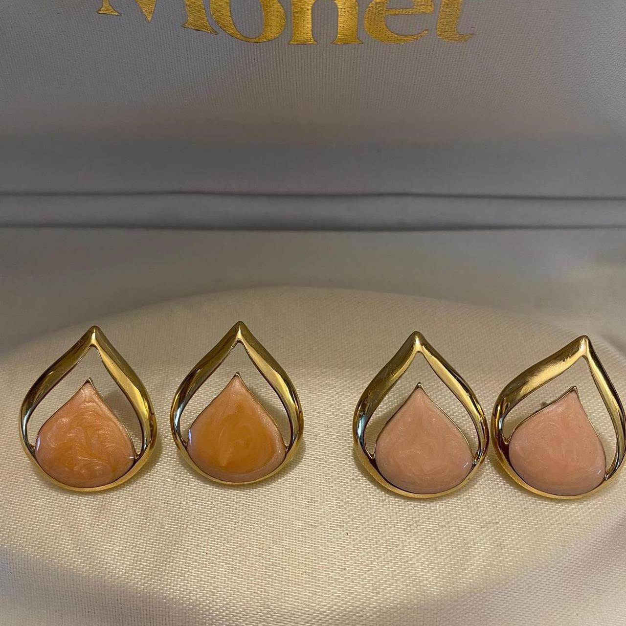 Authentic 1980's Monet Enamel Peach Gold Plated... - Depop
