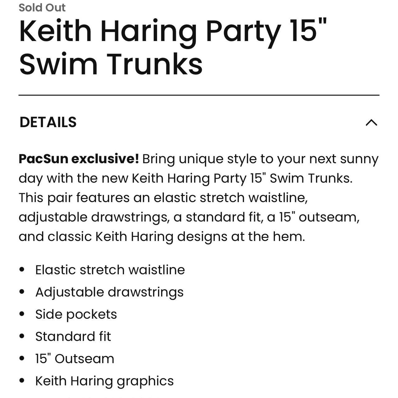 Pacsun Keith Haring swim trunks 15” Size Large Never... - Depop