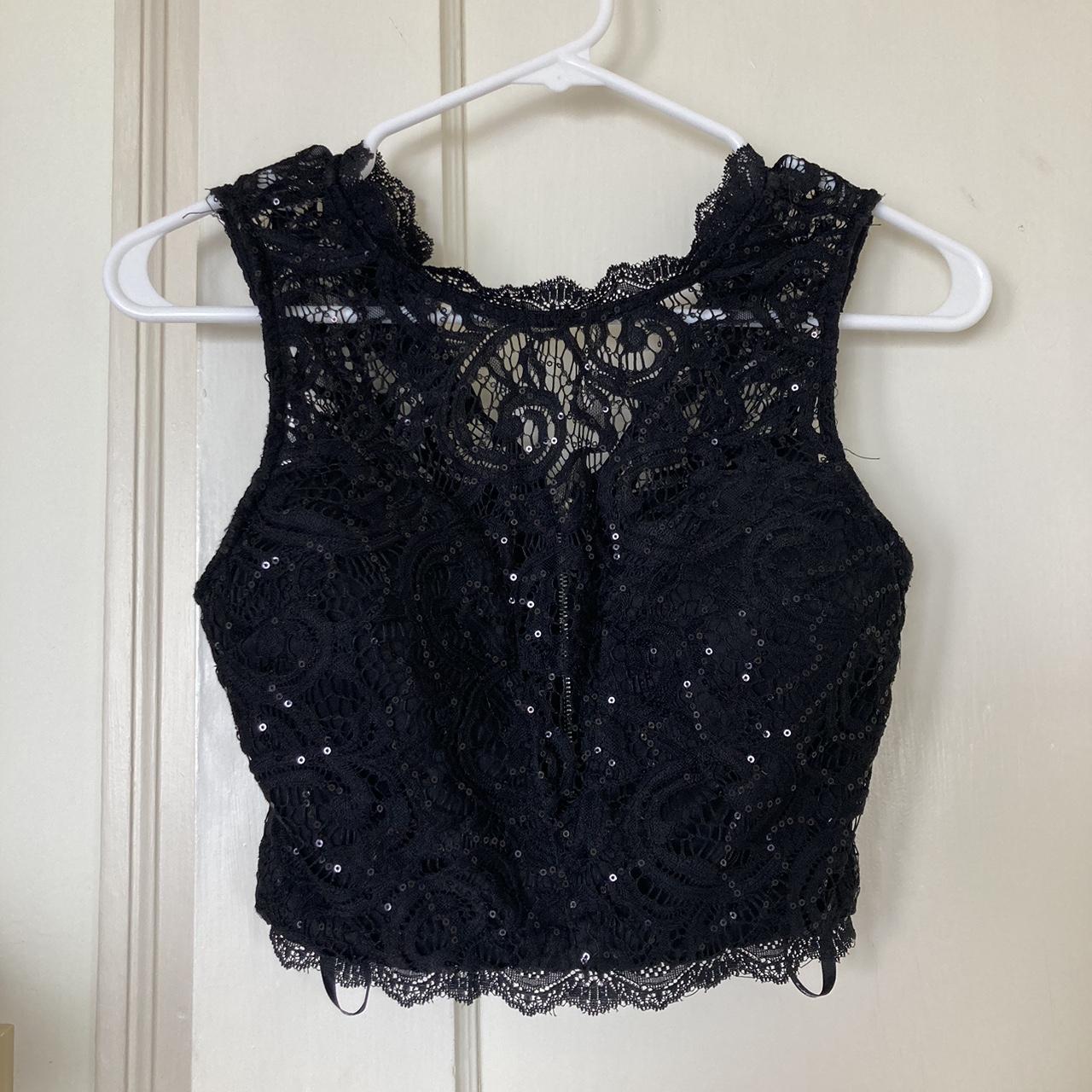 LACEY BLACK PARTY TOP WITH RHINESTONES - first... - Depop