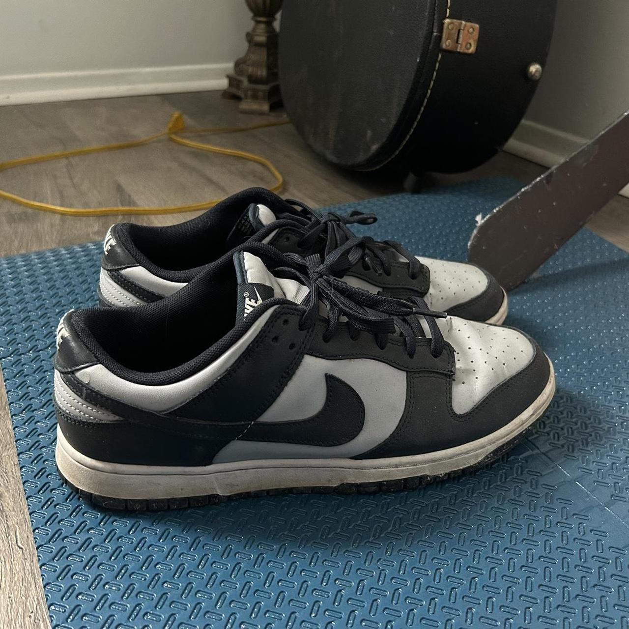 Nike Dunk Low Panda trainers in light blue and dark... | Depop