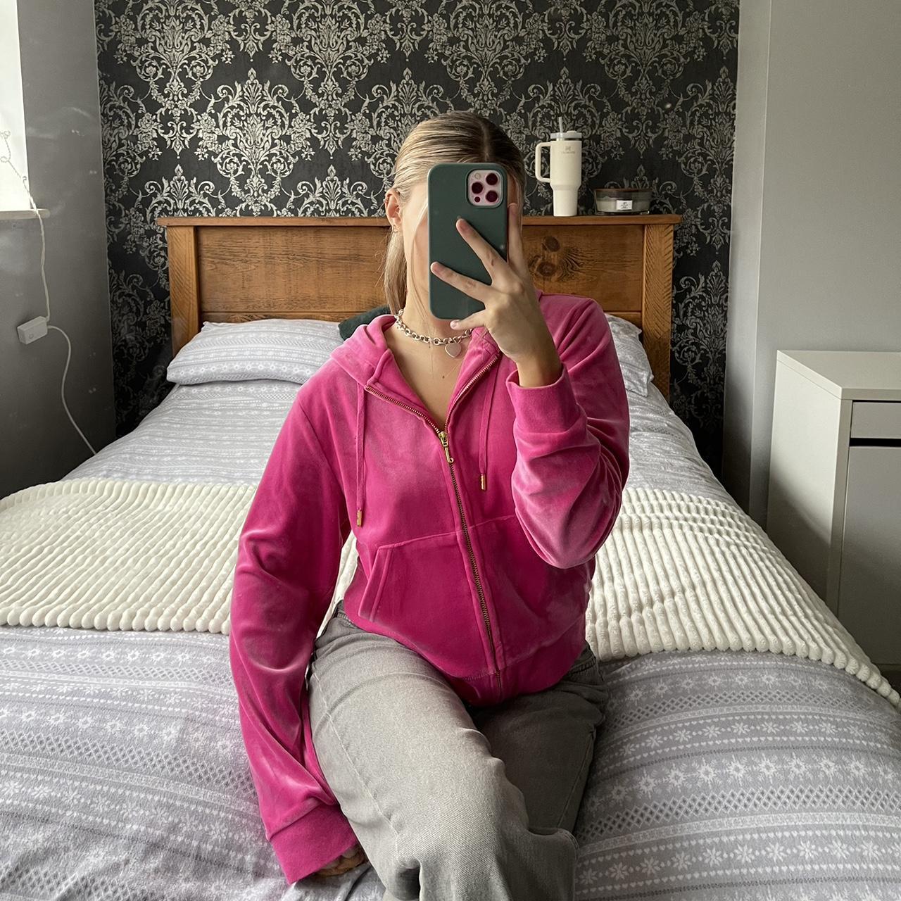 hot pink juicy track top cropped fit & velour... - Depop