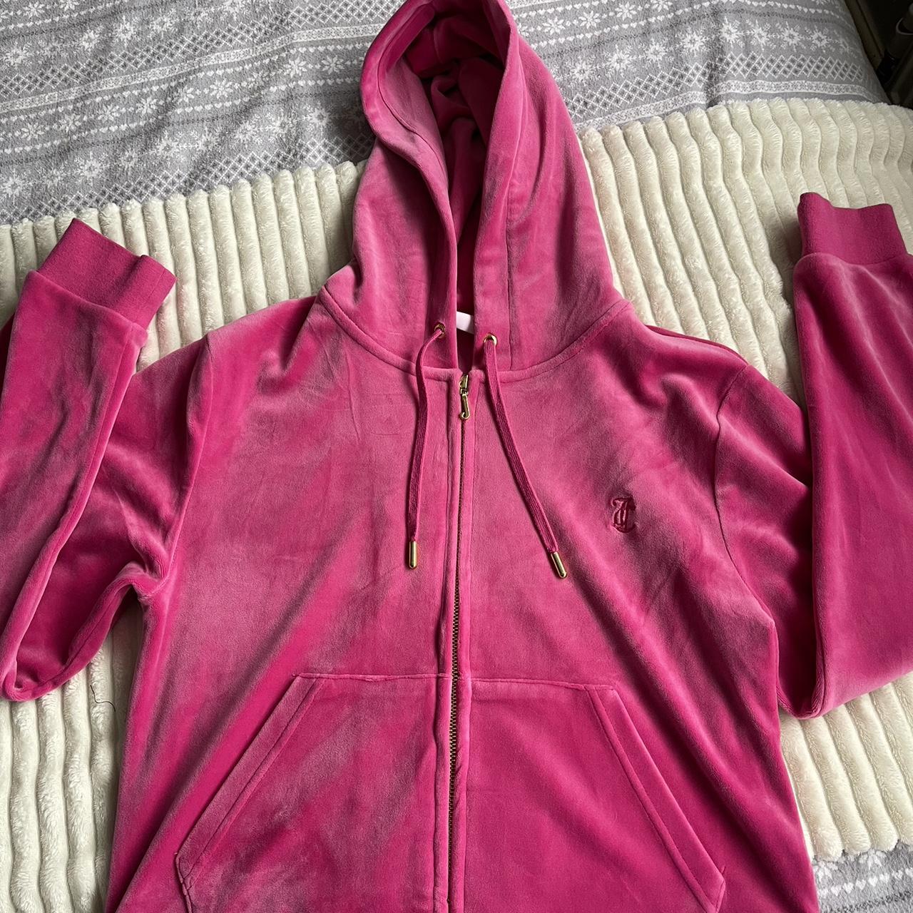 hot pink juicy track top cropped fit & velour... - Depop