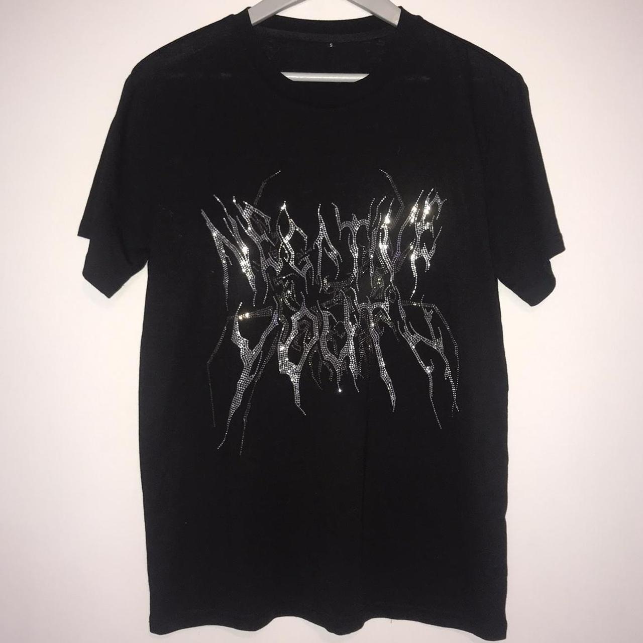 Never been worn! Gothic rhinestone writing “negative... - Depop
