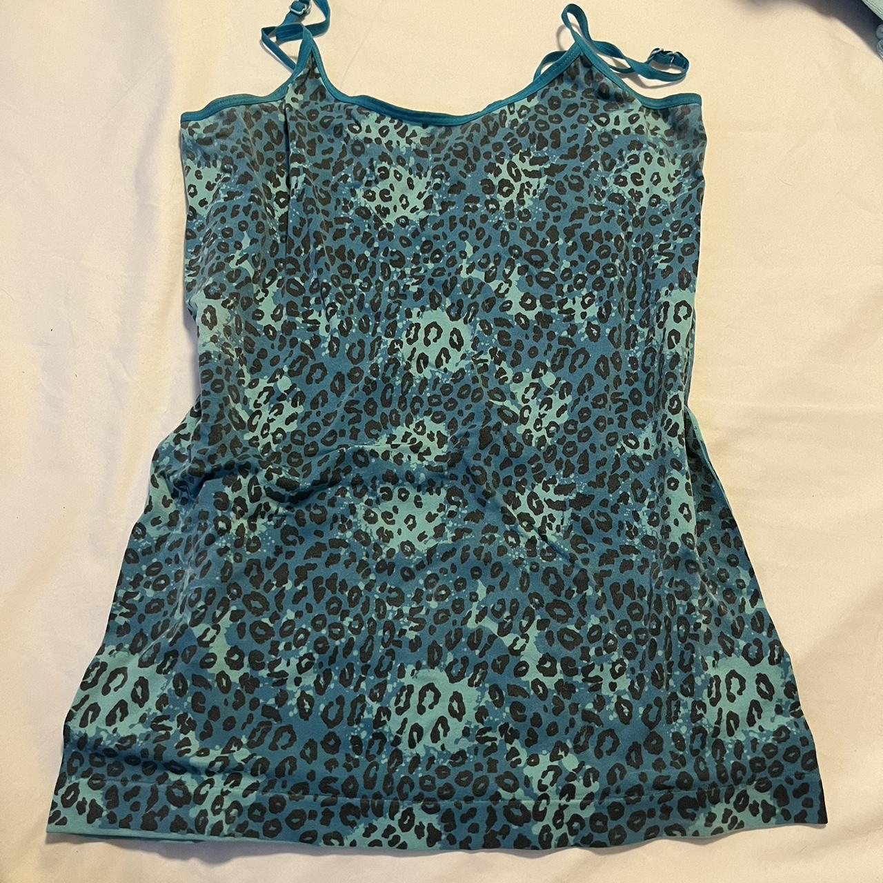 Y2k teal leopard print cami top 🩵 -No size on tag... - Depop