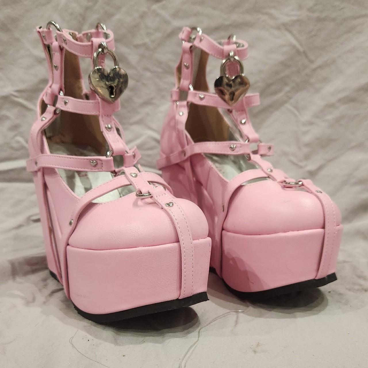 Poison-25-2 Pink heart lock and key Demonias heels - Depop