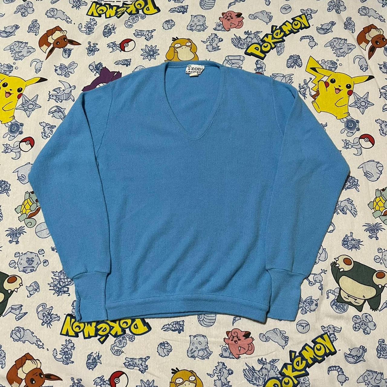 Vintage 80s Izod Lacoste Blue V-Neck... - Depop