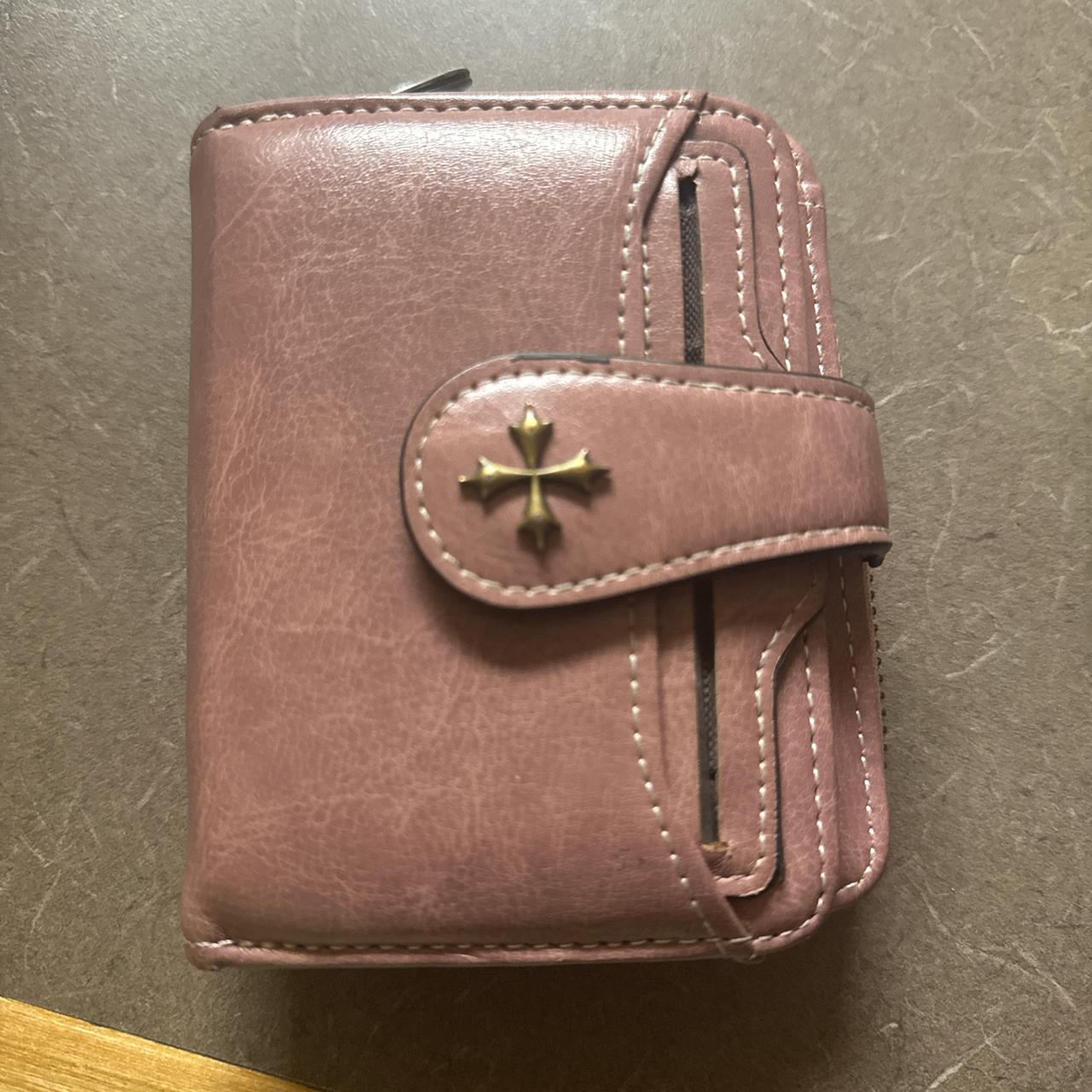 Dusty pink chrome heart inspired y2k gothic wallet!... - Depop