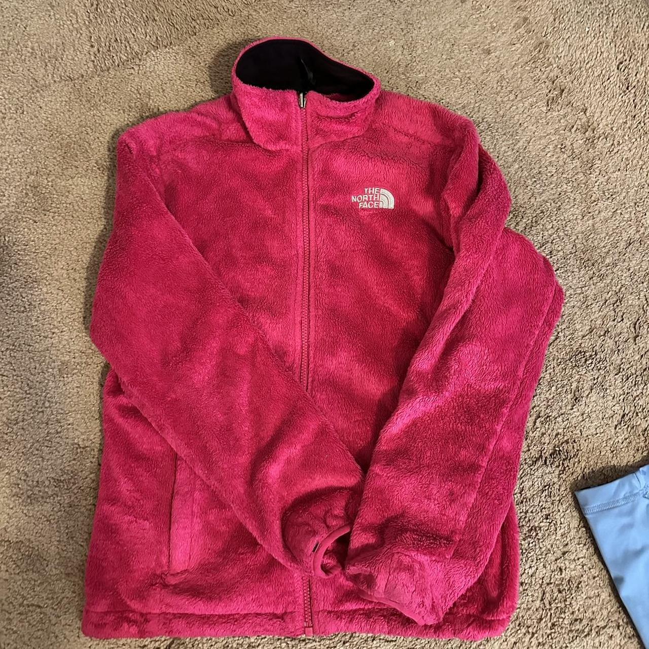 pink northface fluffy jacket size medium - Depop
