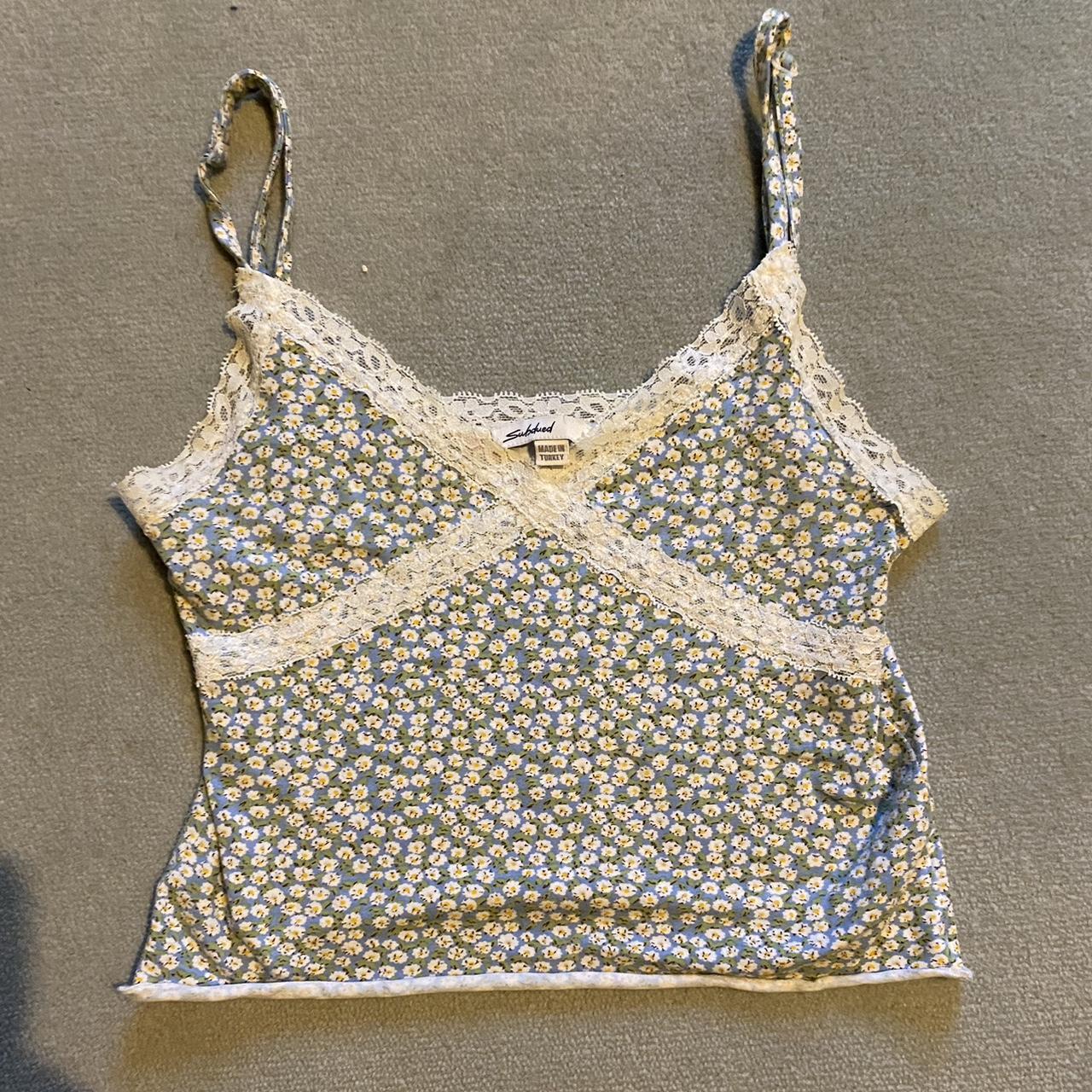 Daisy flower subdued white cross lace tank top, so... - Depop