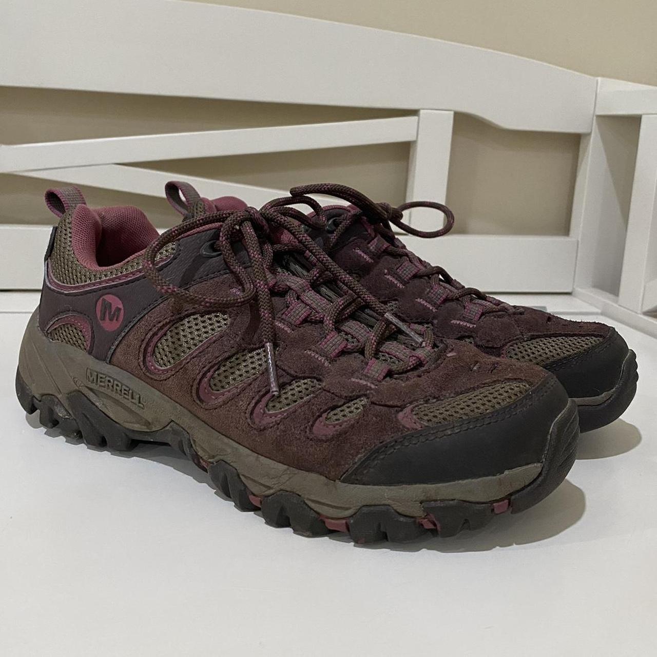Pink, purple, and brown Merrel hiking shoes. The... - Depop