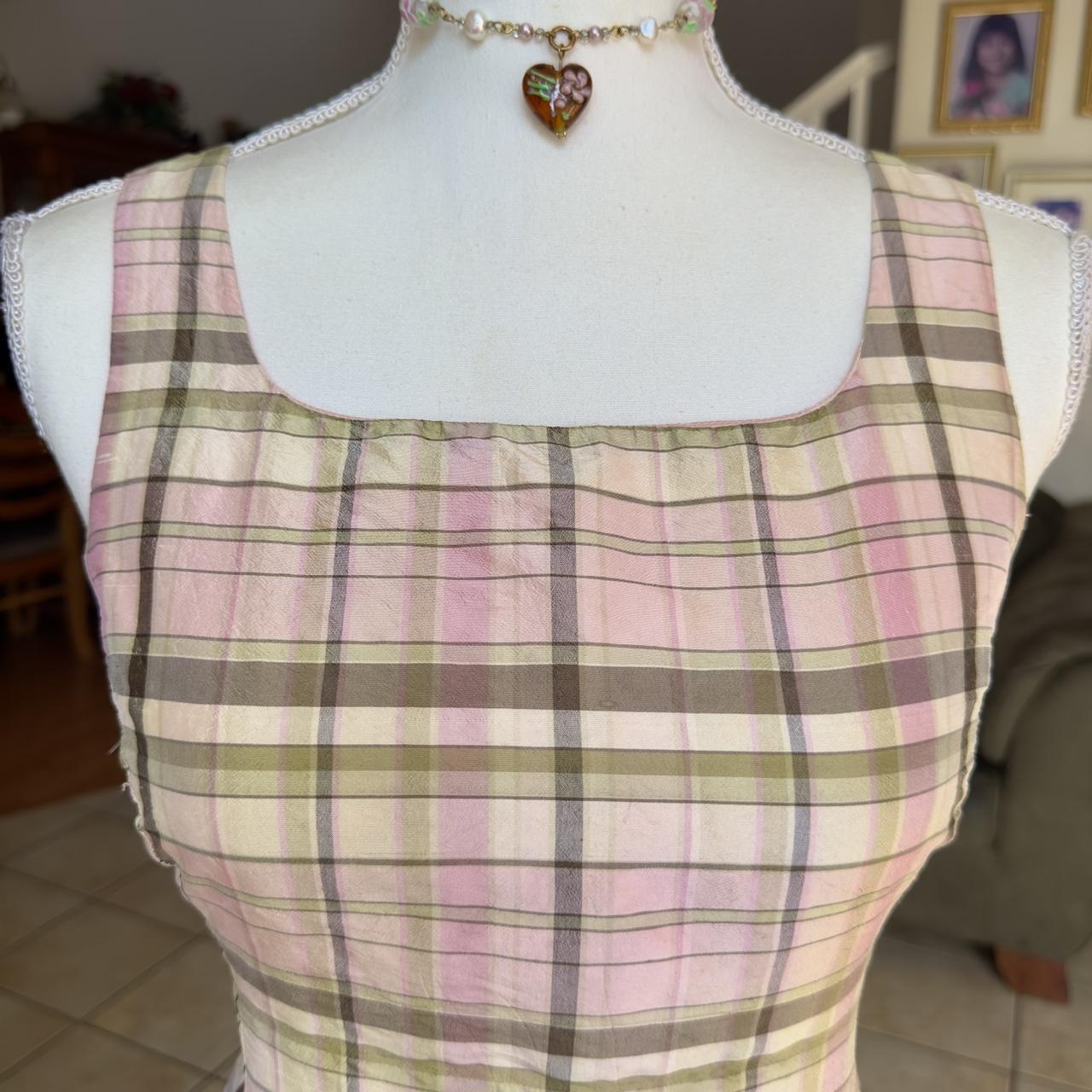 REPOP 100% silk material, square neck line, plaid... | Depop