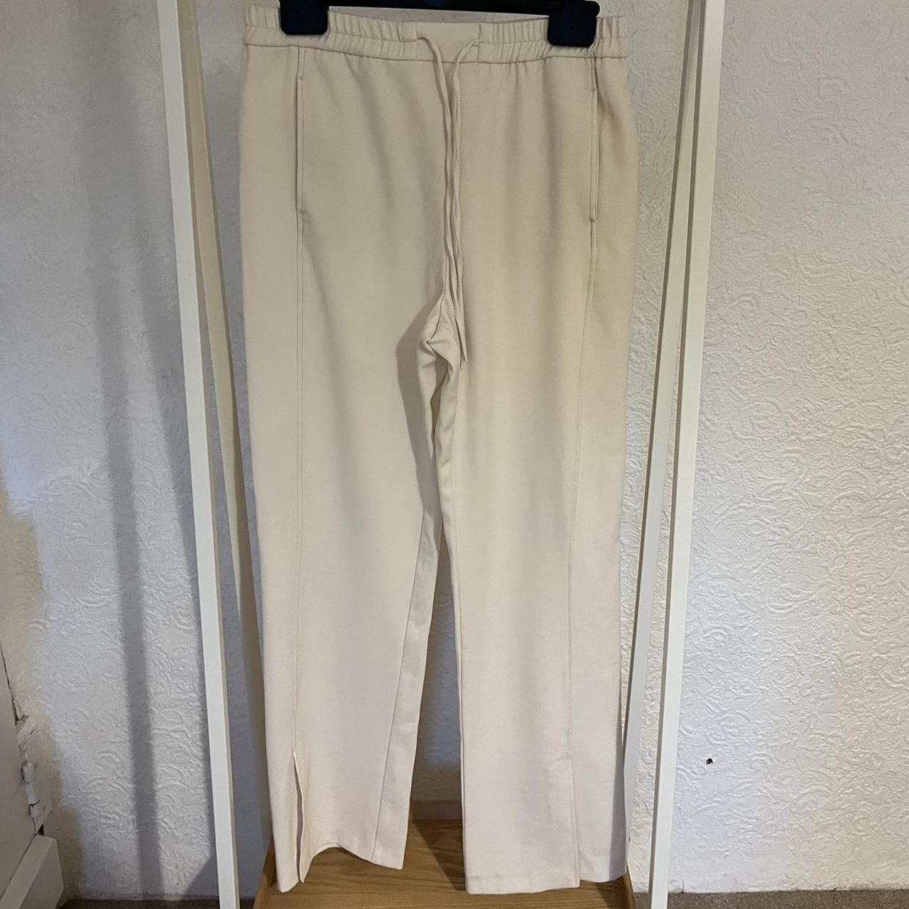 Zara cream twill drawstring trousers with front... - Depop