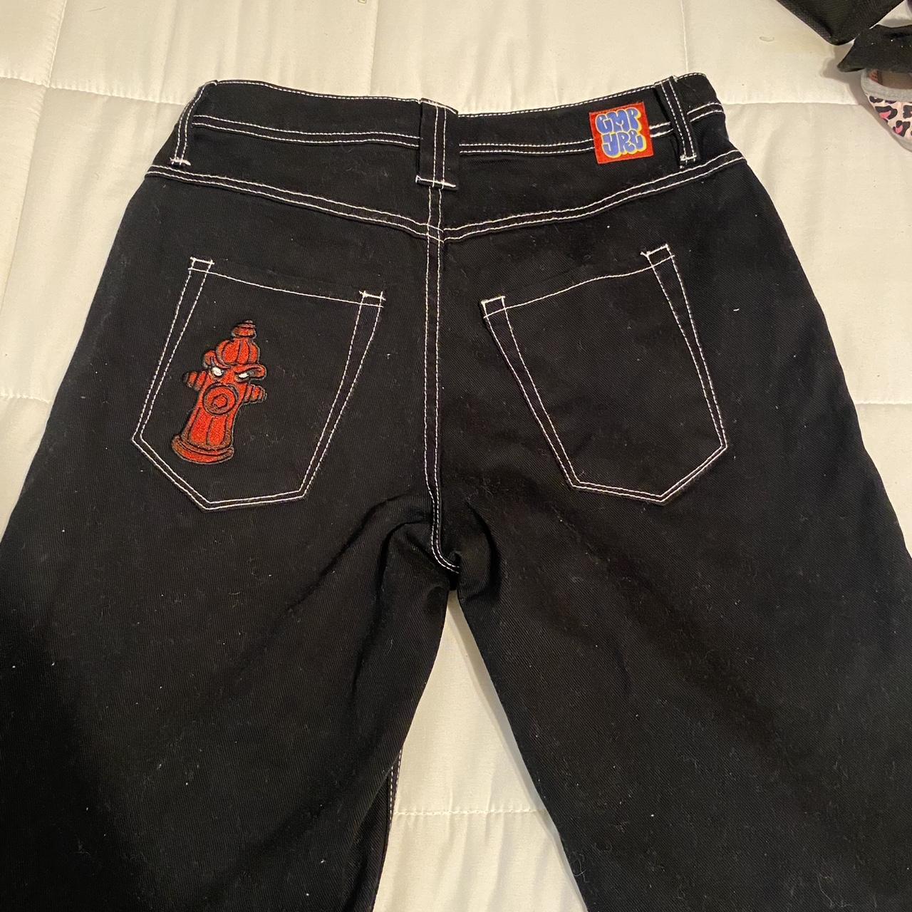 Black and red fire hydrant embroidered jorts... | Depop