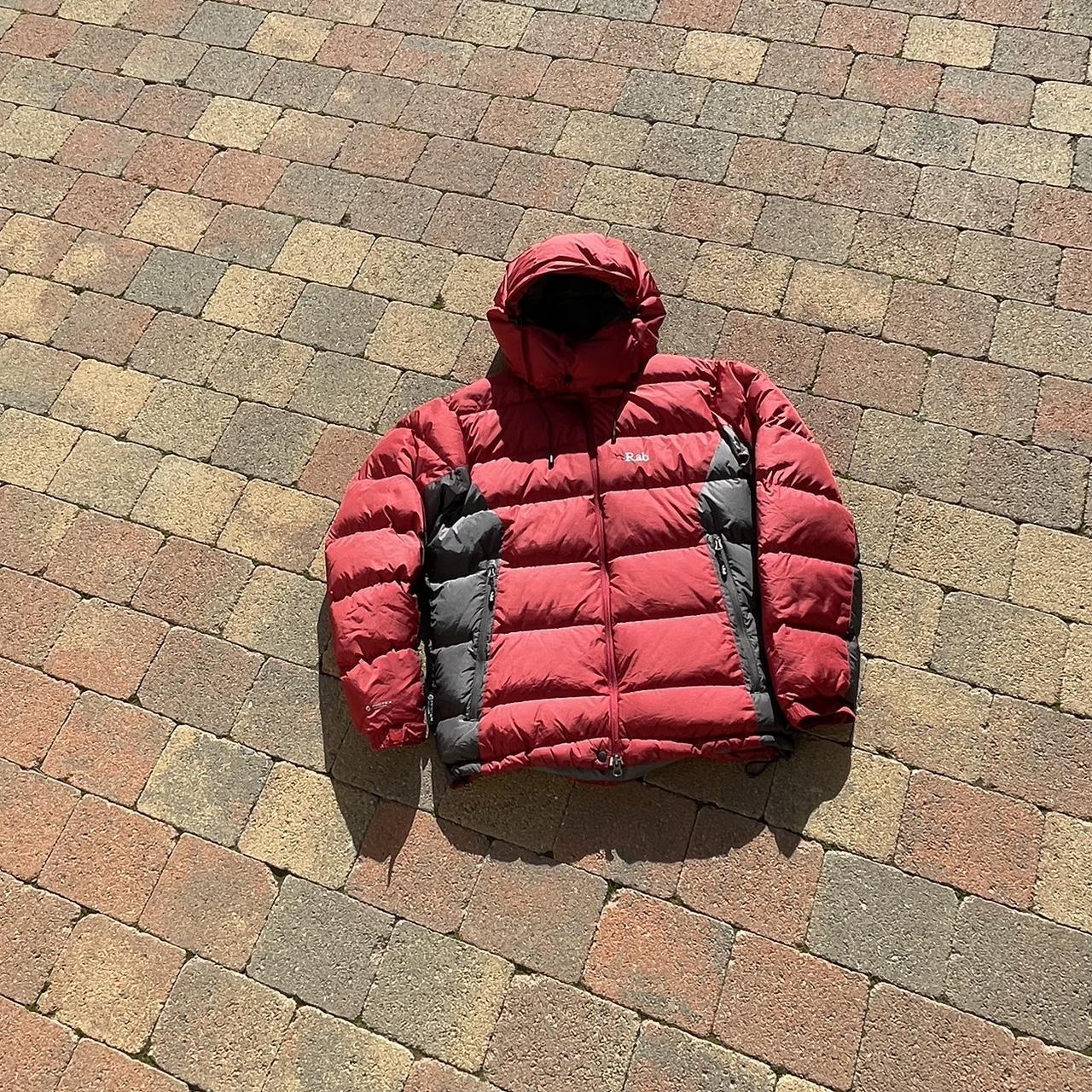 Two Tone Red & Grey Rab Ascent Down Puffer... - Depop